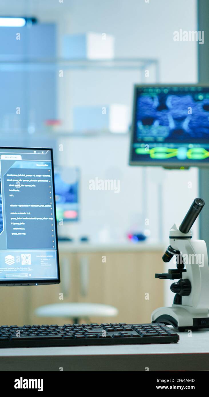 Interior of empty science laboratory with modern equipment prepared for ...