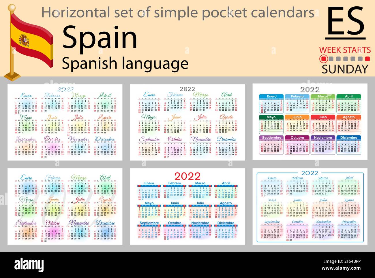 2022 calendar spanish horizontal Stock Vector Images - Alamy
