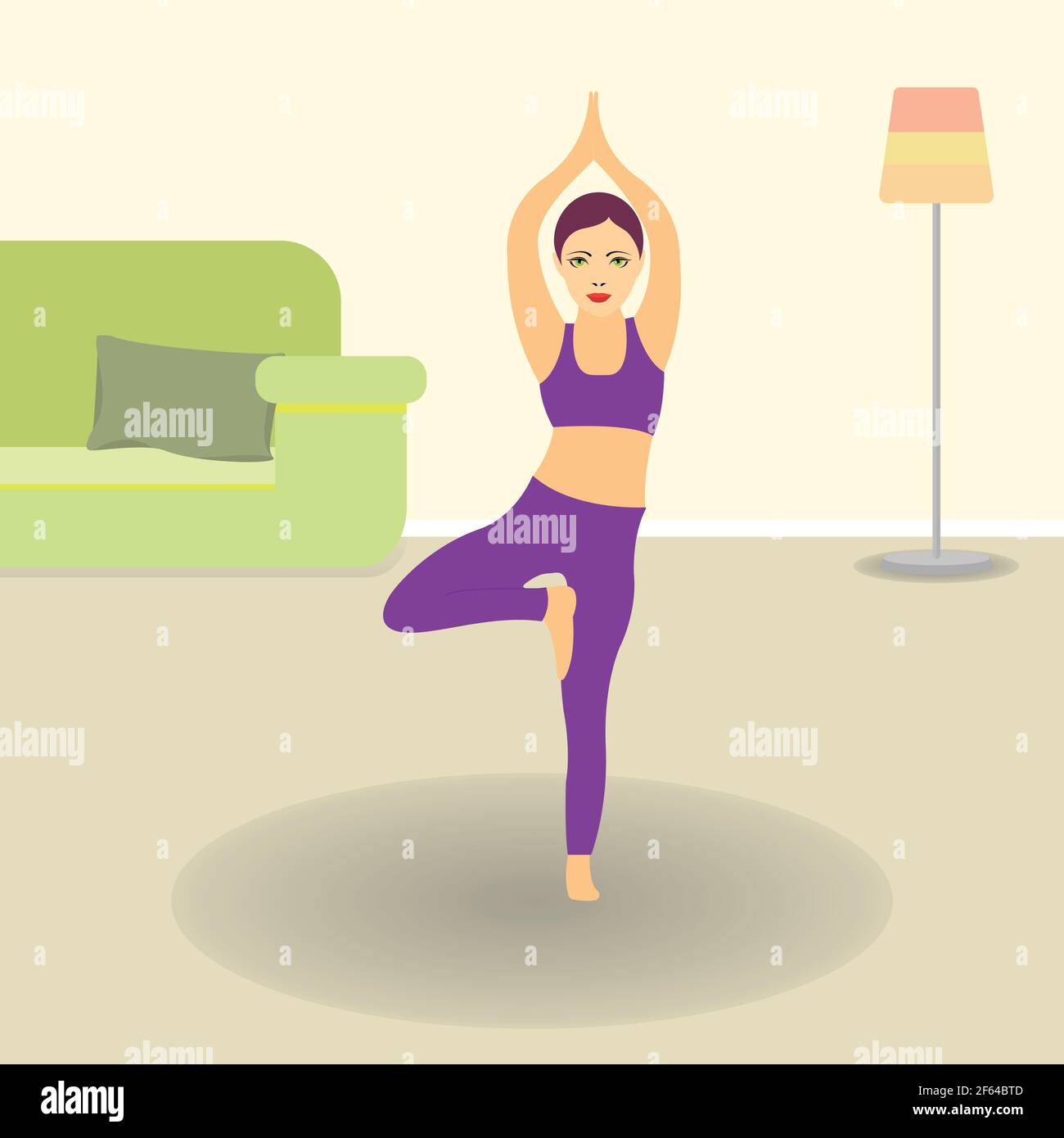Young woman indoors practicing yoga, tree pose Stock Vector Image & Art ...