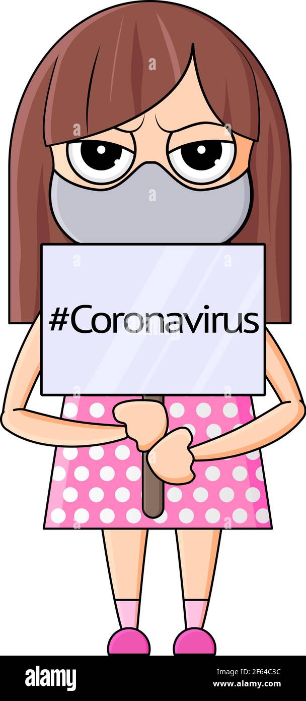 Cute cartoon girl wearing protective mask vector illustration Stock ...