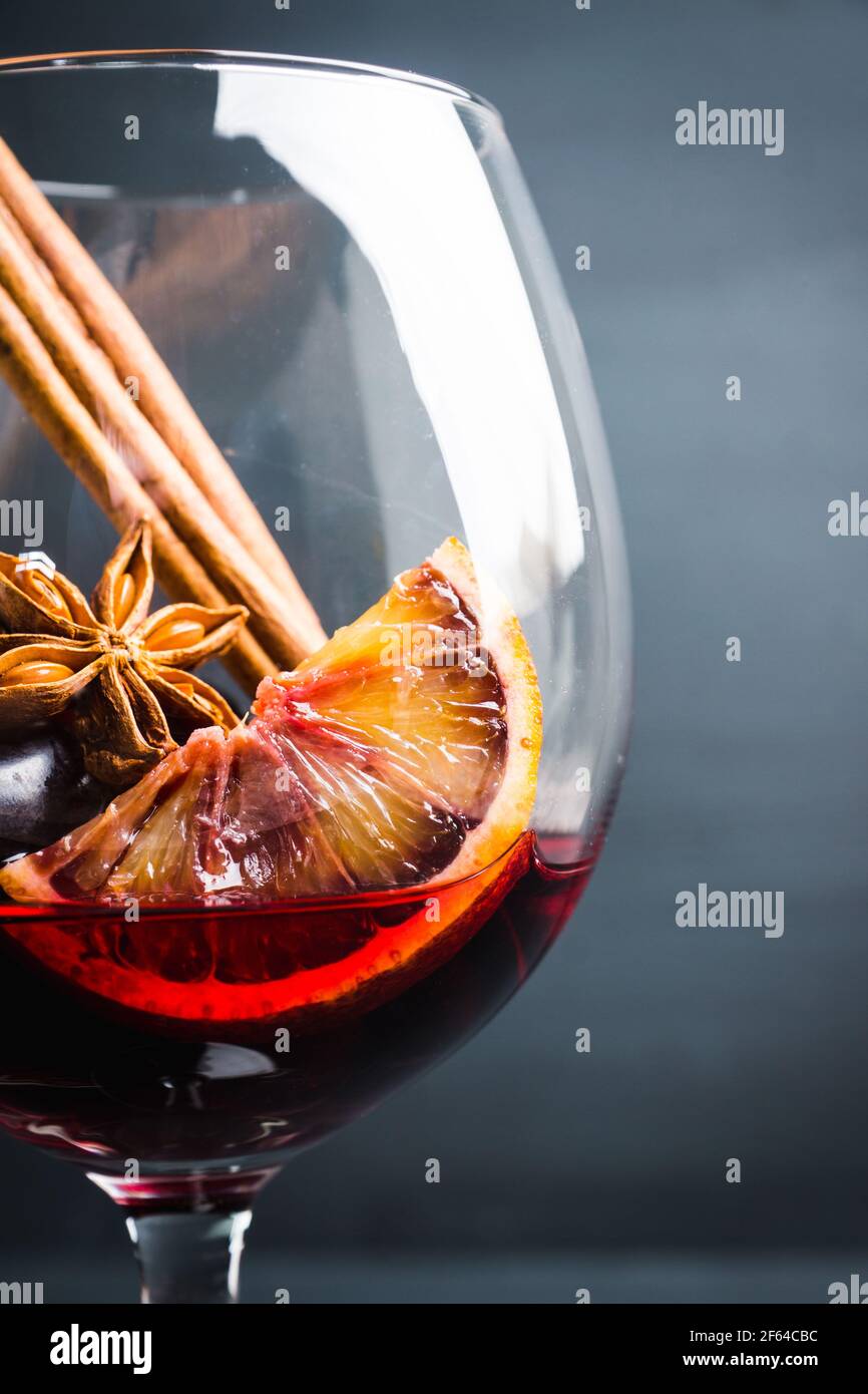 Red wine in glass on the rustic background. Selective focus. Shallow ...