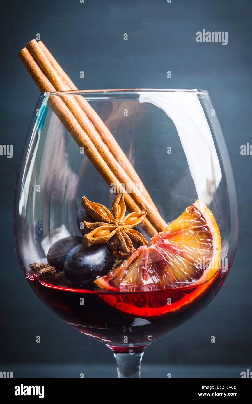 Red wine in glass on the rustic background. Selective focus. Shallow ...