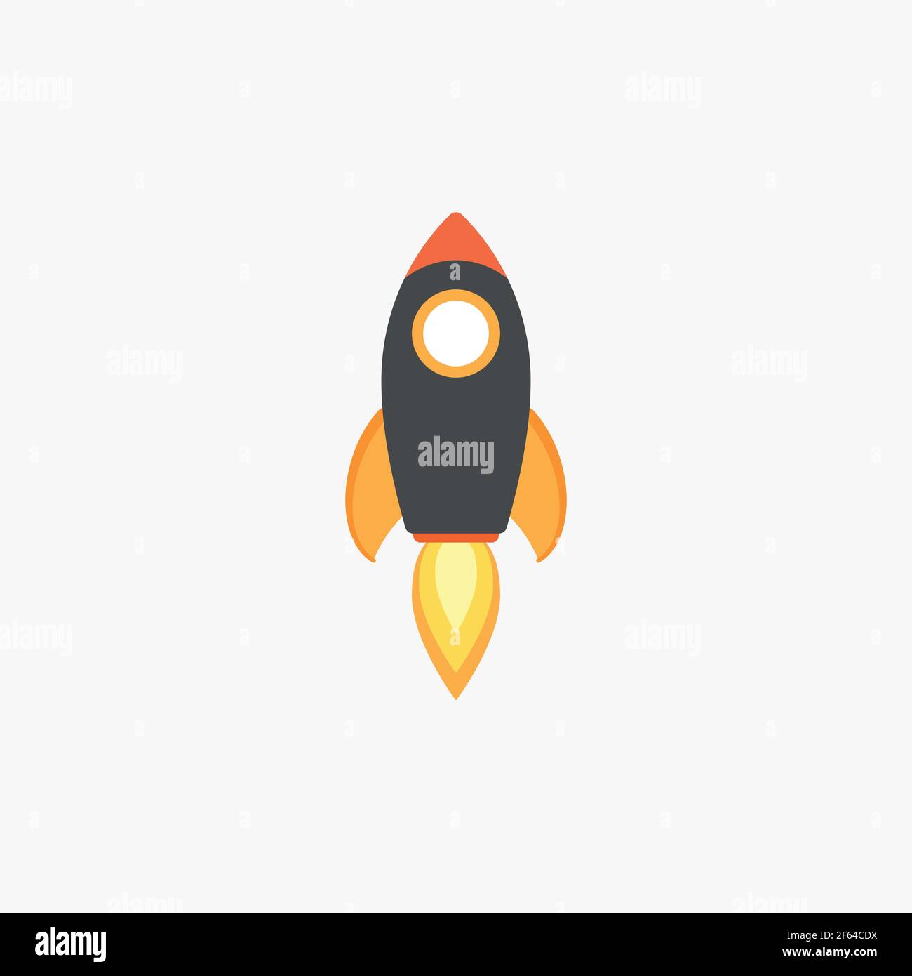 Rocket ship with fire. Isolated on white. Flat icon. Vector ...