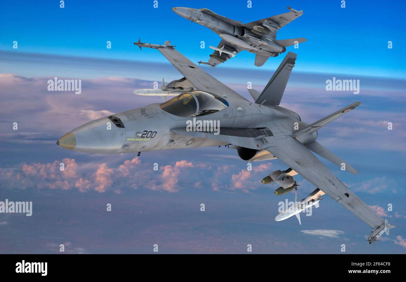 Boeing F / A-18E / F Super Hornet in flight above the clouds Stock ...