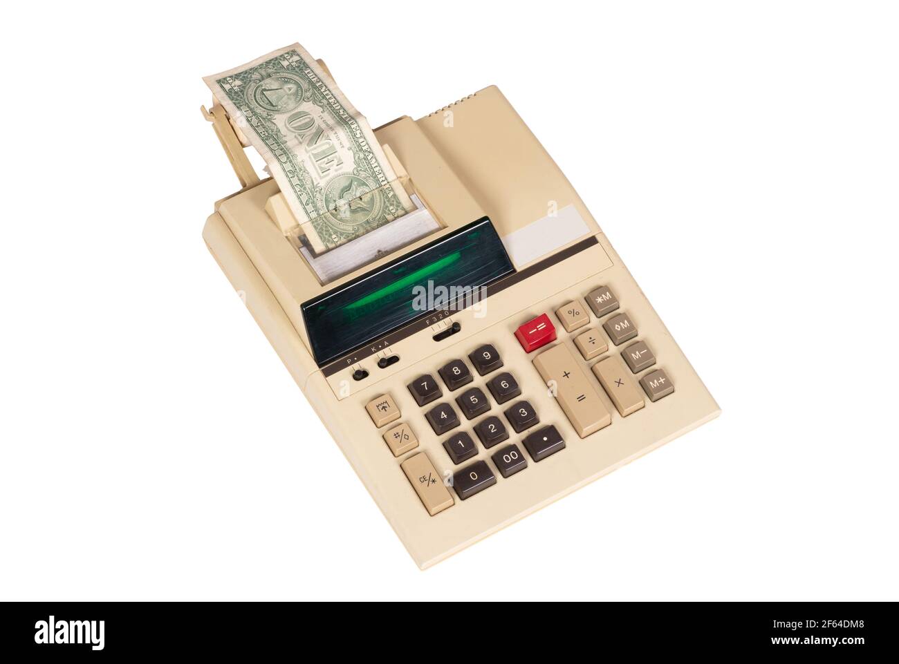 Old fashioned calculator and one dollar, isolated on white Stock Photo ...