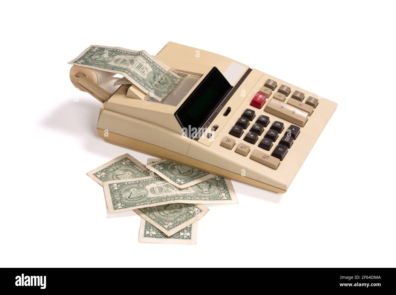 Old fashioned calculator dollars, isolated on white Stock Photo - Alamy