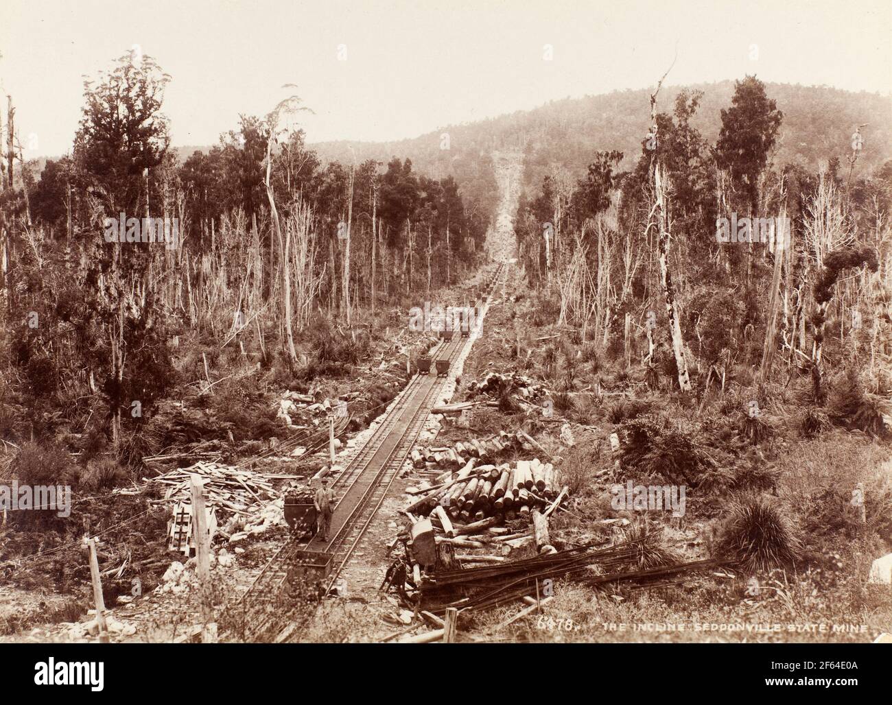 Coal wagons on the railway incline at Seddonville coal mine, New ...
