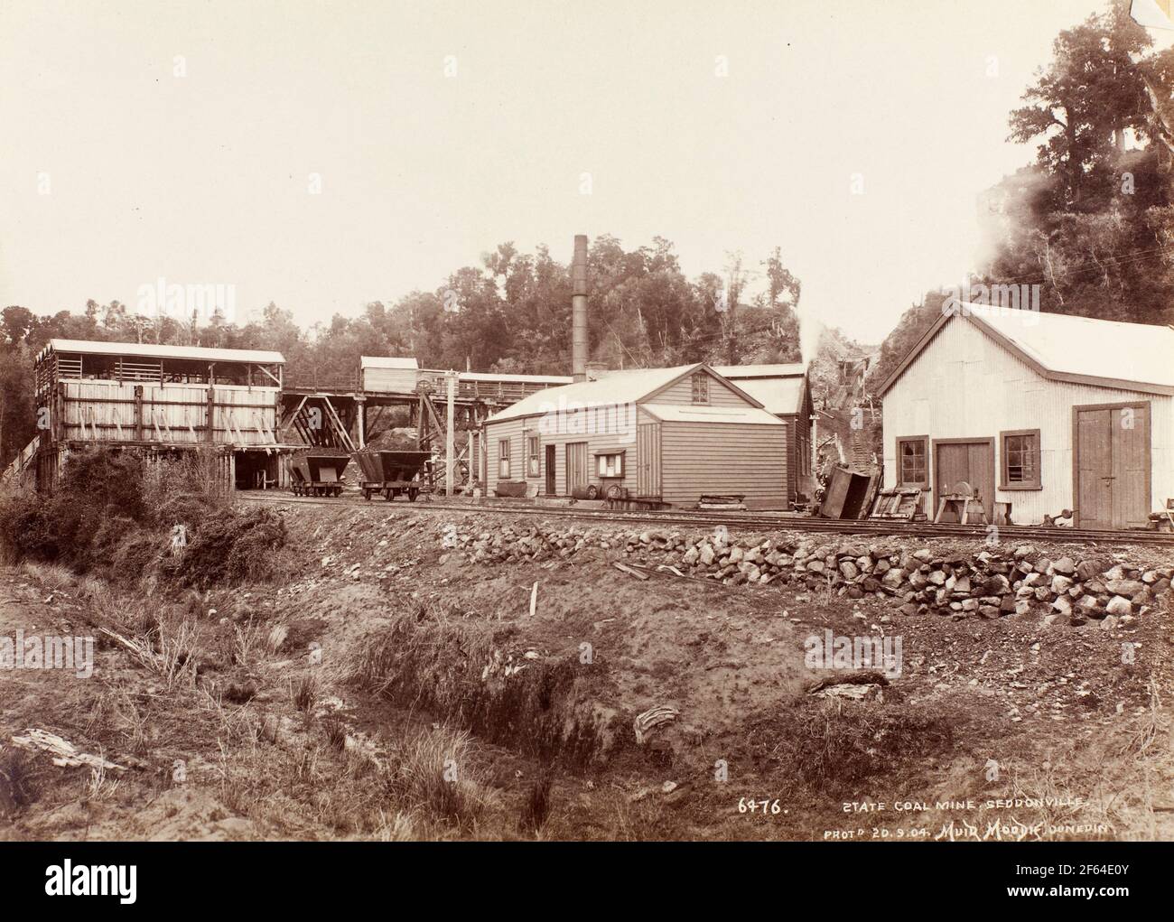 Seddonville coal mine, New Zealand, circa 1910. Photo by Muir Moodie of ...