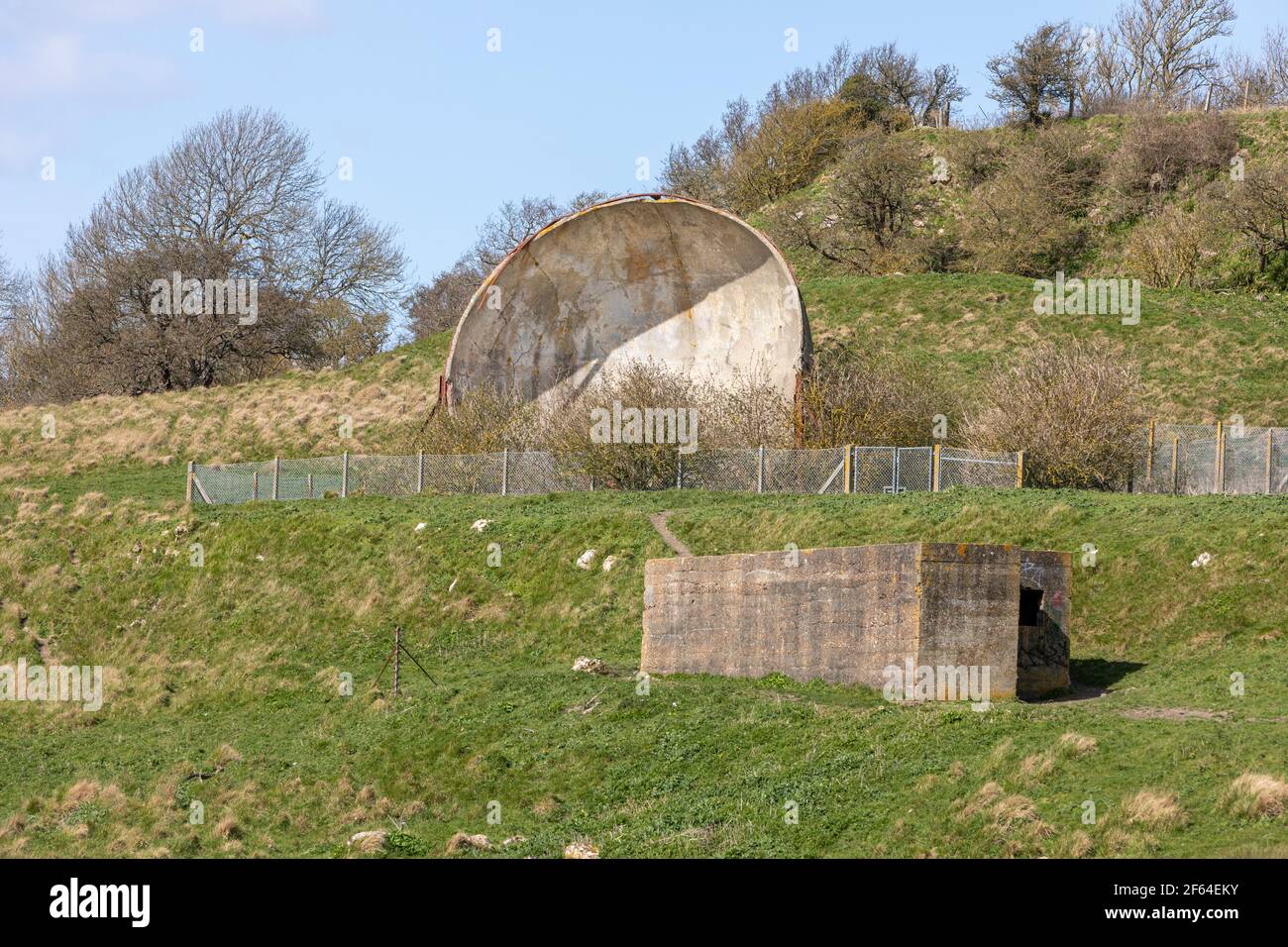 A World War Two sound mirror on Hythe Roughs, Kent, South east England ...