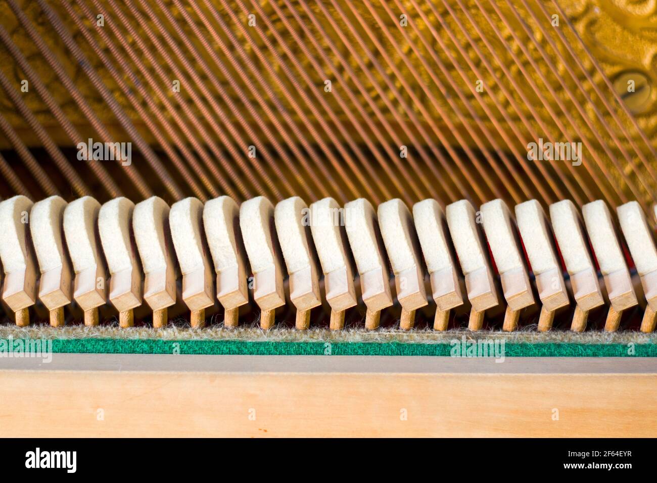 Piano instrument inside, antiquary piano and old mechanism, close-up ...