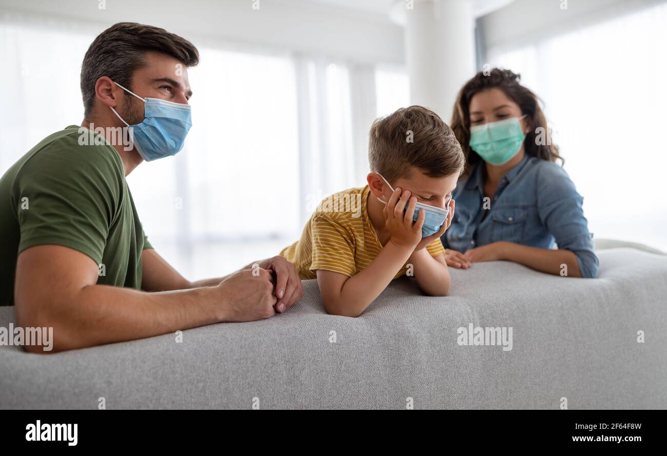 Modern family at preventive quarantine due to global pandemia Stock ...