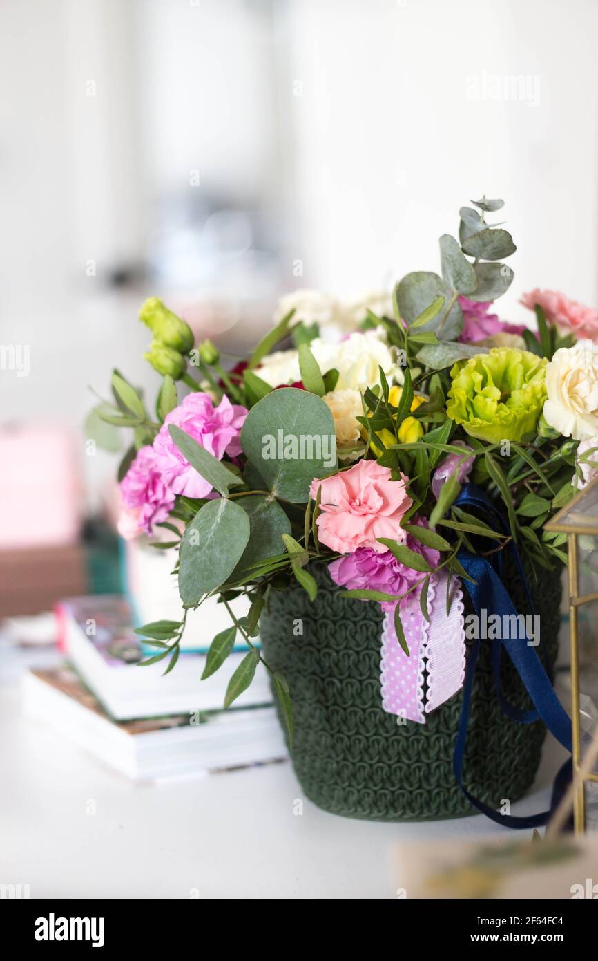 colorful bouquet of spring flowers - spring flower box with cloves ...