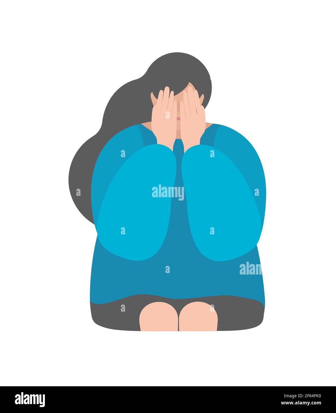 Vector isolated illustration in flat style with woman closing face by ...