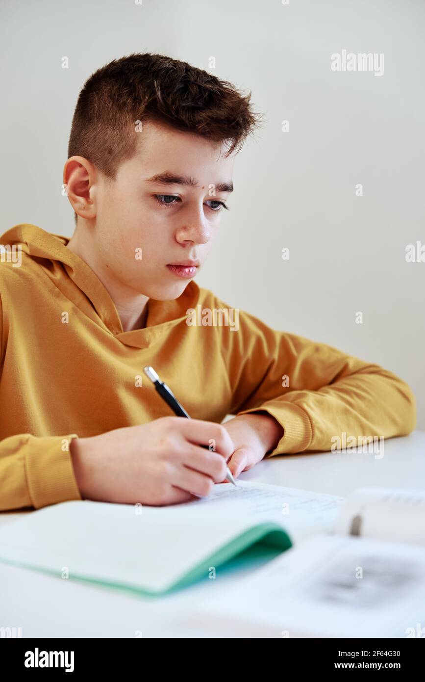 Teenage boy writing homework at home. Education concept Stock Photo - Alamy
