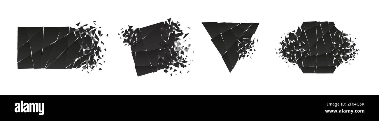 Shape shattered and explodes flat style design vector illustration set ...