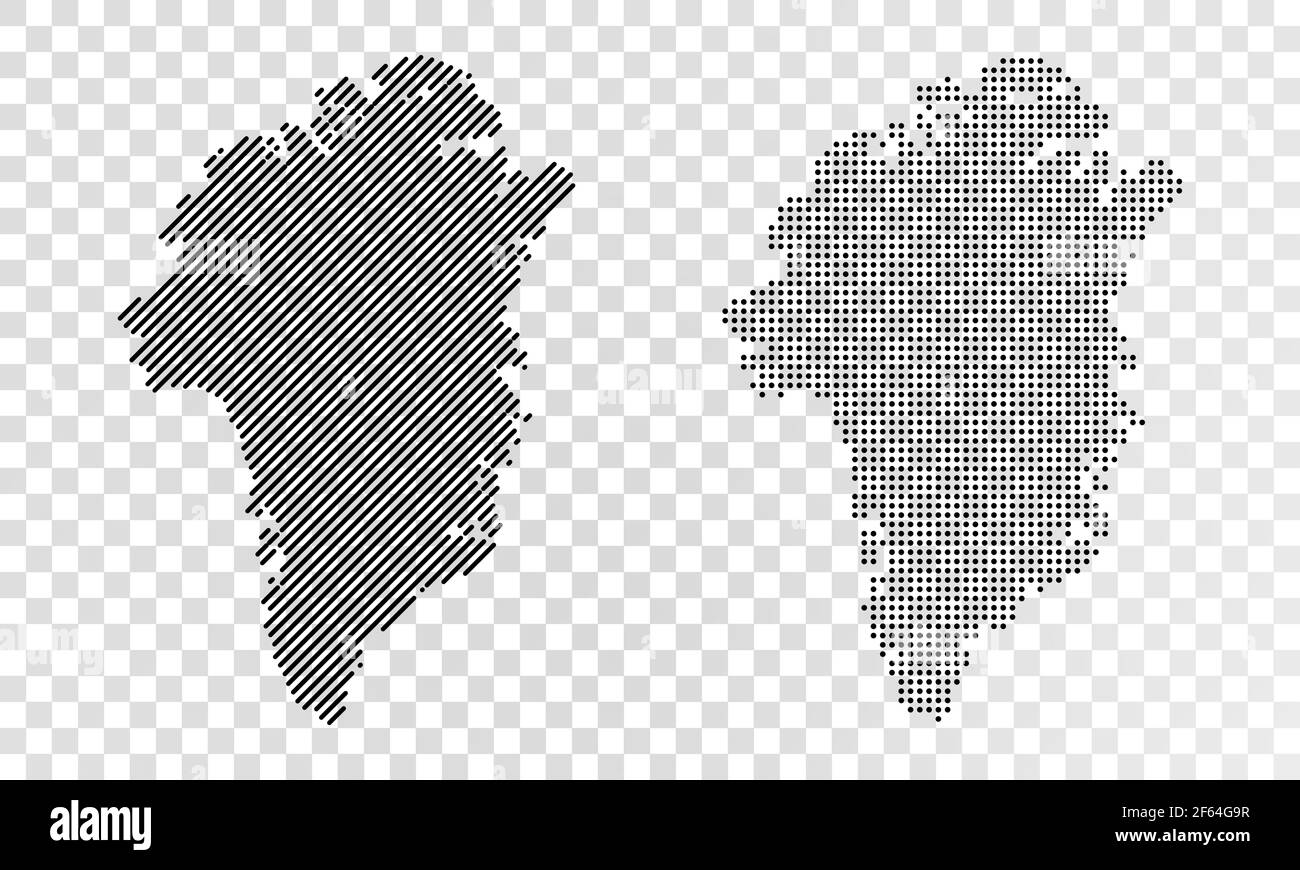 Set of abstract maps of Greenland. Dot and line map of Greenland ...