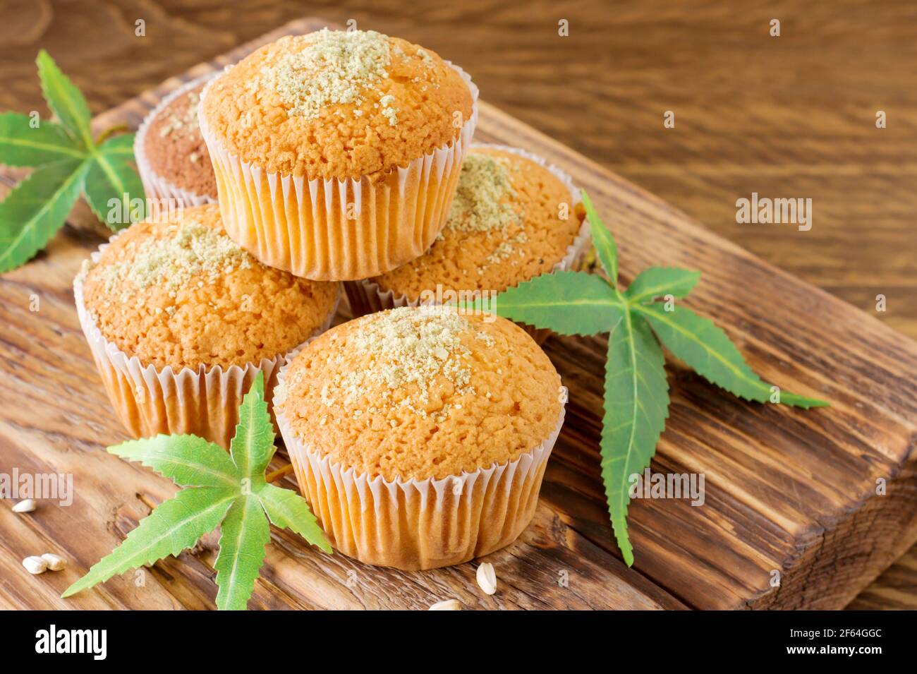 Healthy and tasty vegan and gluten free muffins topped with hemp seeds ...
