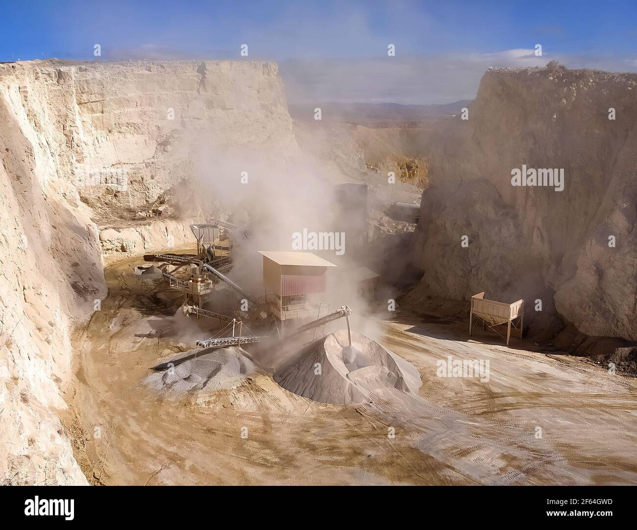 An industrial aggregates processing plant, a gravel pit in full ...