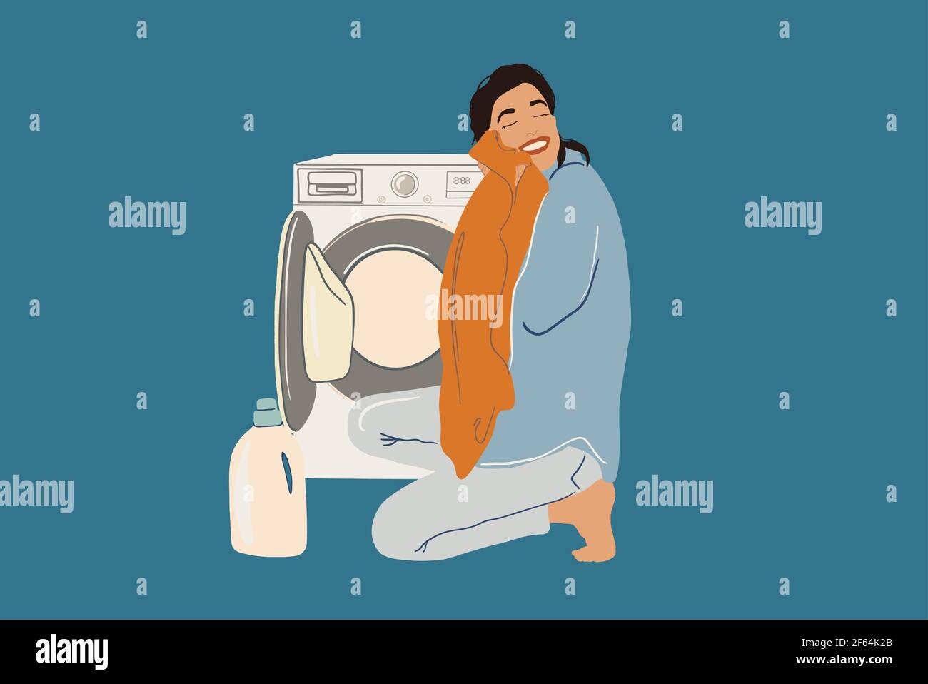 Smiling woman hugging white Stock Vector Images - Alamy