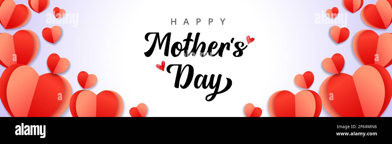 Happy Mothers Day Background With Paper Heart Elements Web Banner For