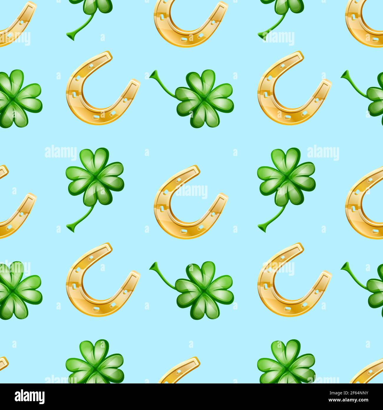 Vector seamless patter of good luck, with horseshoe and clever leaves ...