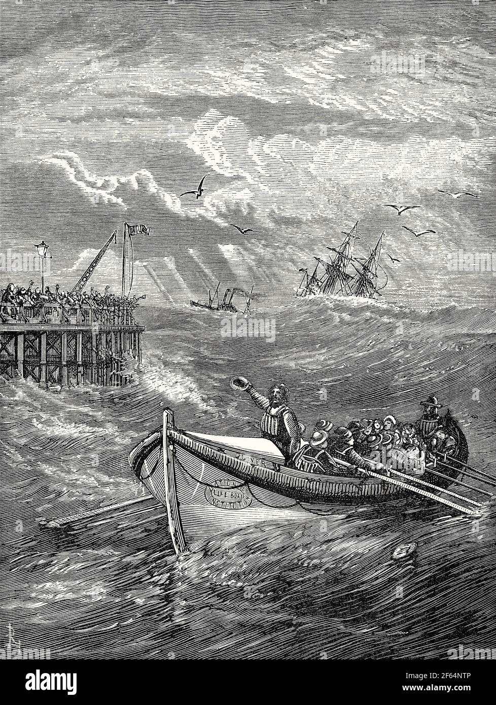 The lifeboat 'Quiver', rescuing shipwrecked people, Margate Lifeboat ...