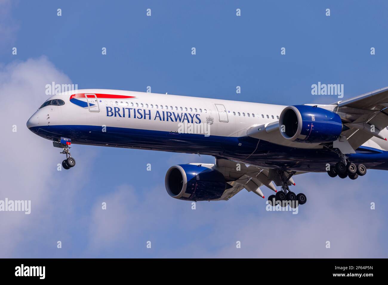 British Airways Airbus A350 jet airliner plane G-XWBA on finals to land ...