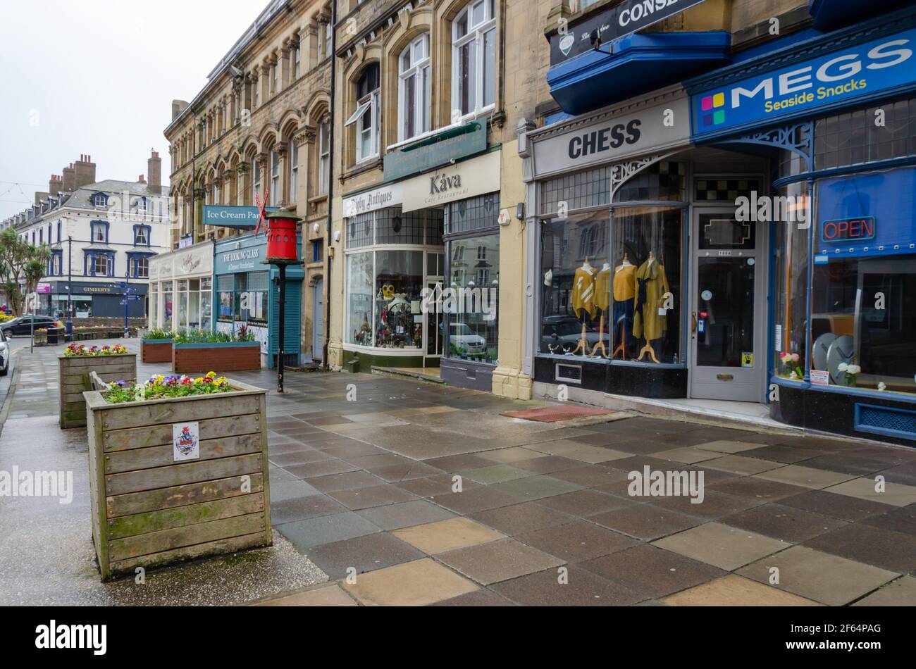 Llandudno, UK: Mar 18, 2021: A general street scene view of Mostyn ...