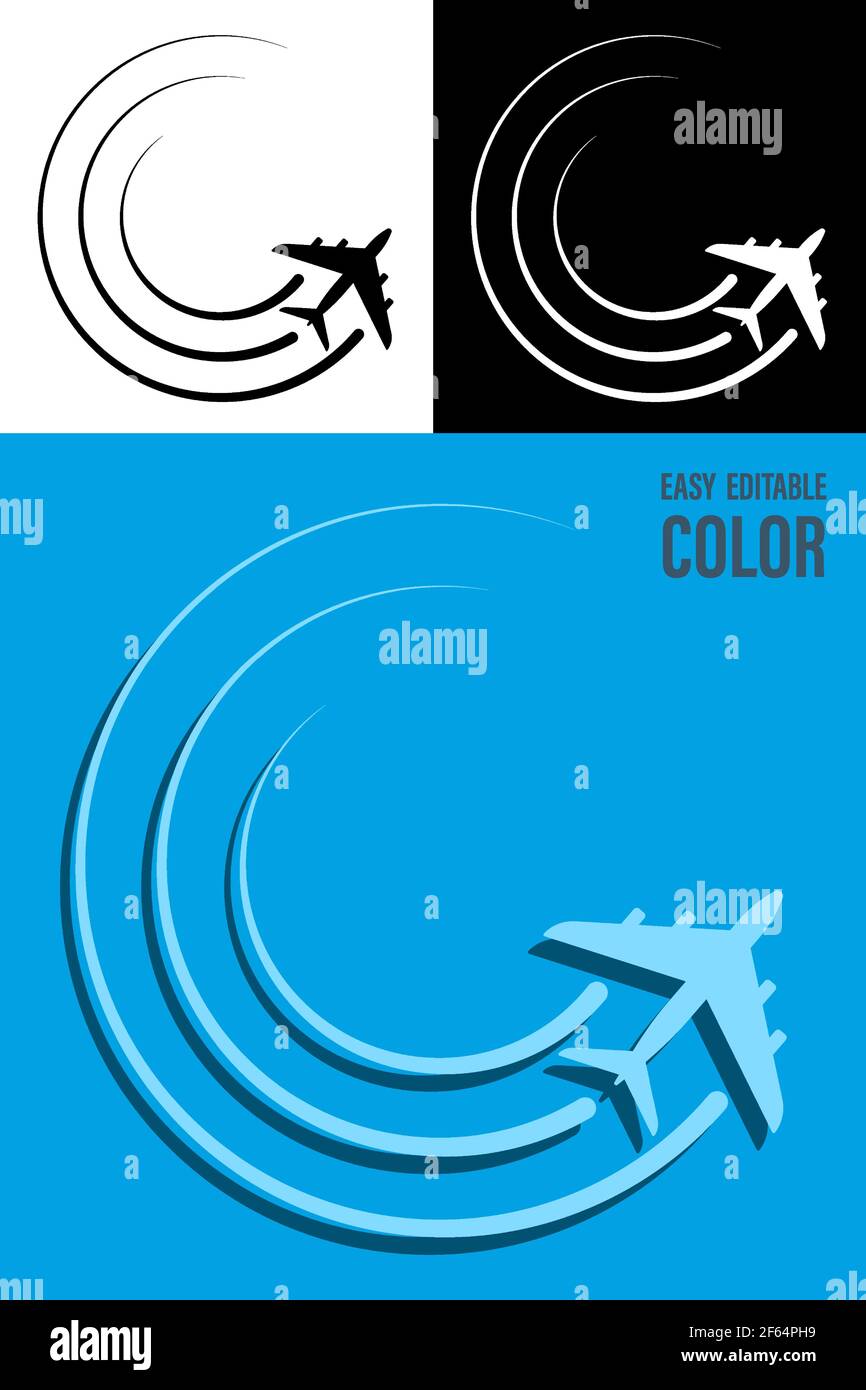 civil aircraft icon with round trail of movement. Airplane symbol for ...