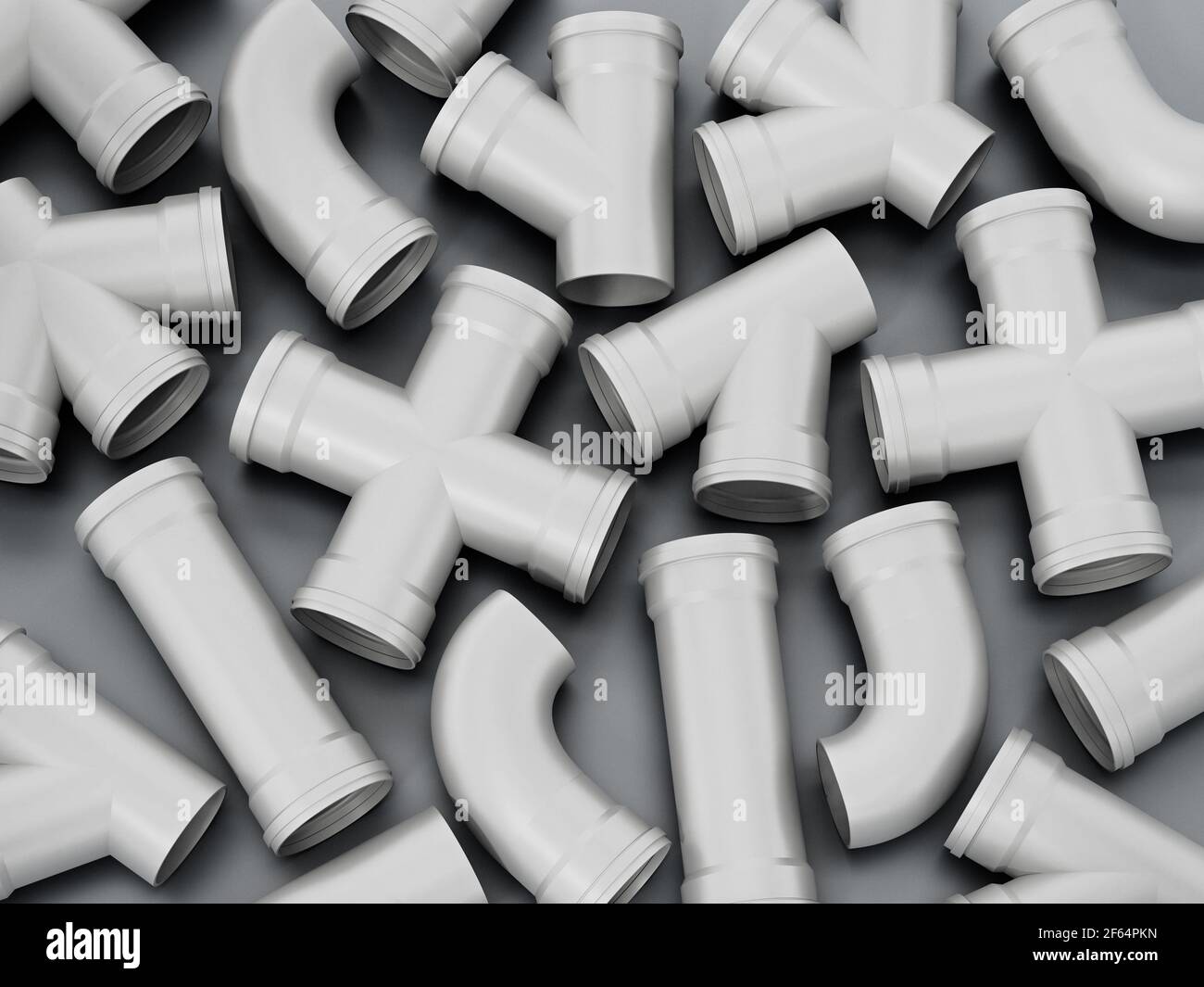PVC water tube connection parts on gray background. 3D illustration ...
