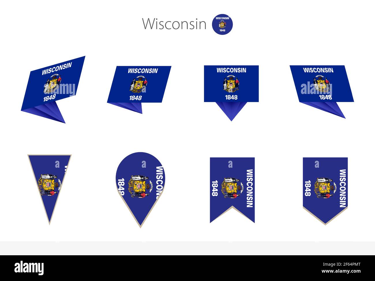 Wisconsin US State flag collection, eight versions of Wisconsin vector ...