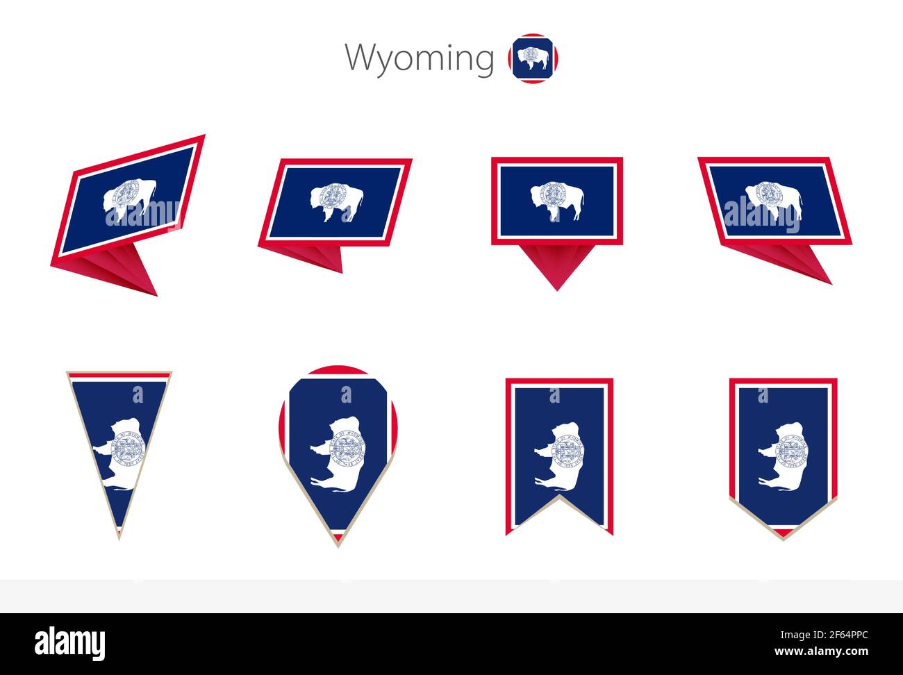 Wyoming US State flag collection, eight versions of Wyoming vector ...