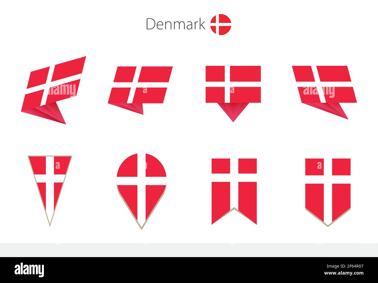 Denmark national flag collection, eight versions of Denmark vector ...