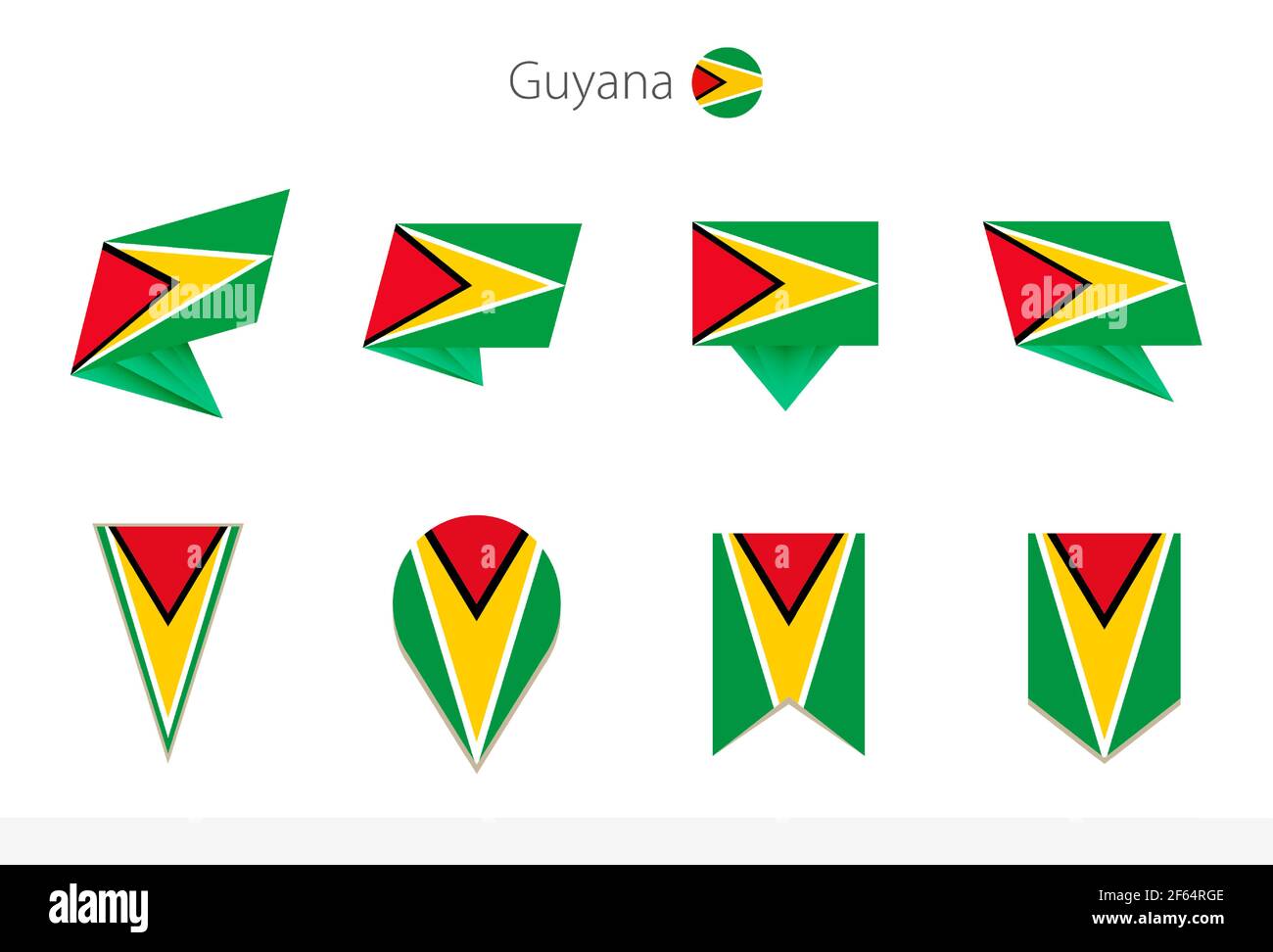 Guyana national flag collection, eight versions of Guyana vector flags. Vector illustration ...