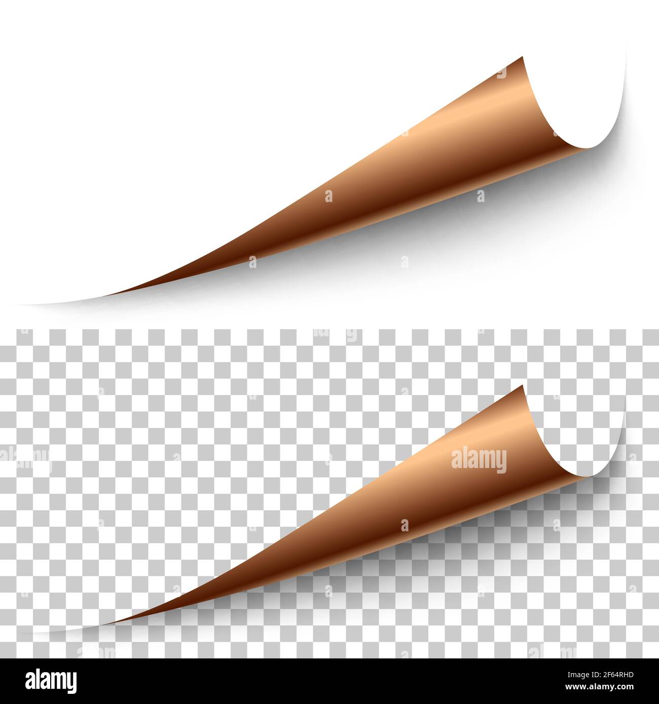 Vector realistic bronze foil corner with shadow on transparent ...