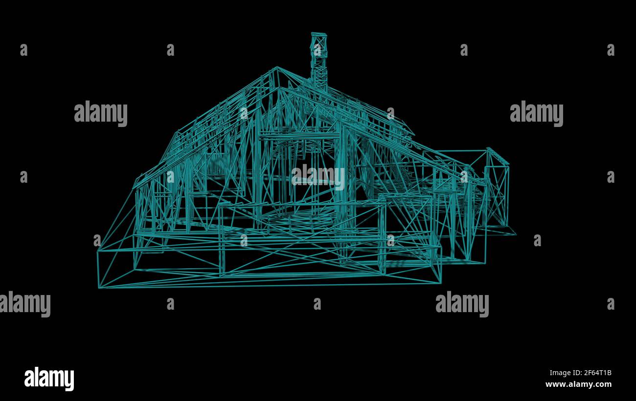 wire frame model of house - 3D Rendering Stock Photo - Alamy
