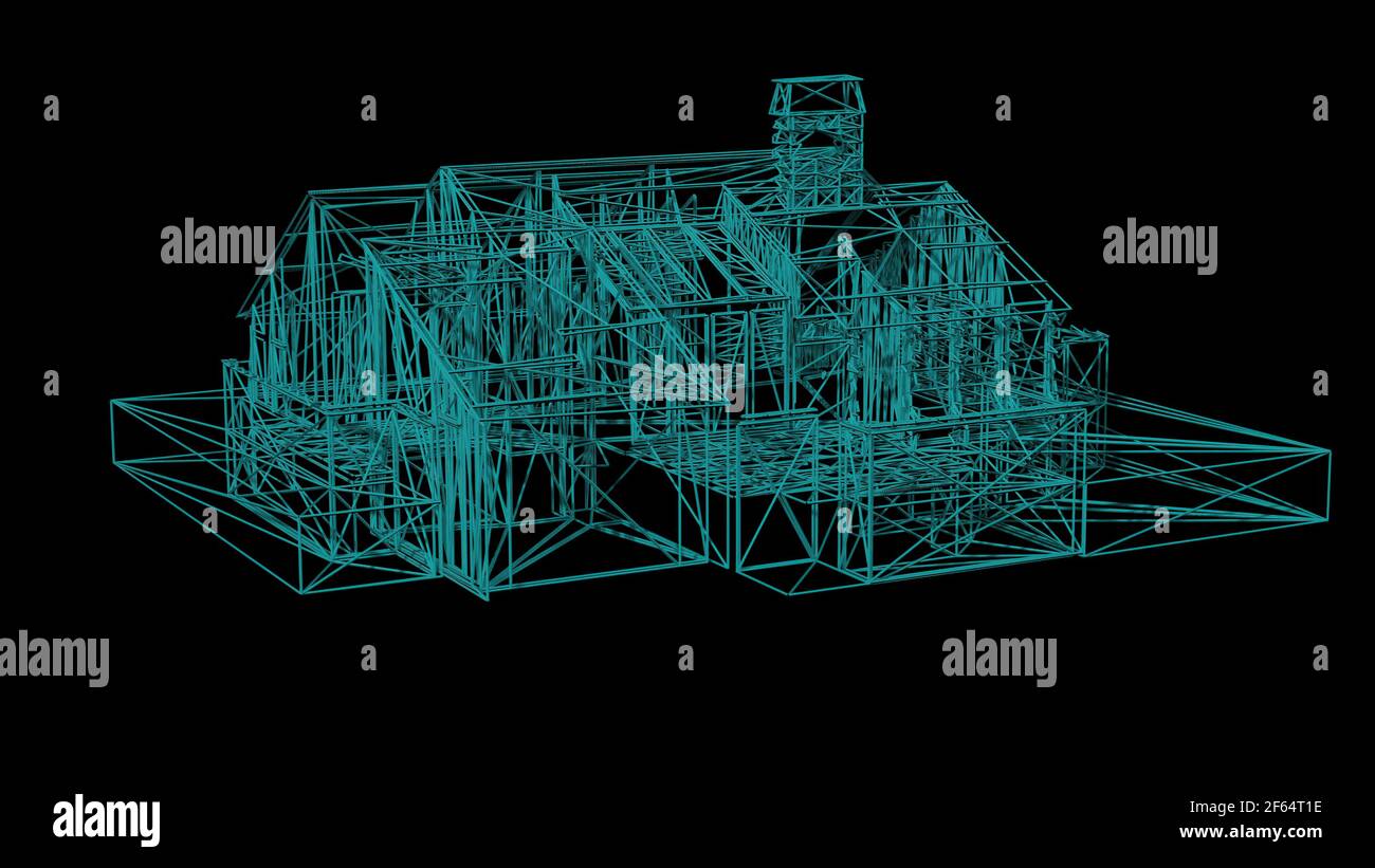 wire frame model of house - 3D Rendering Stock Photo - Alamy
