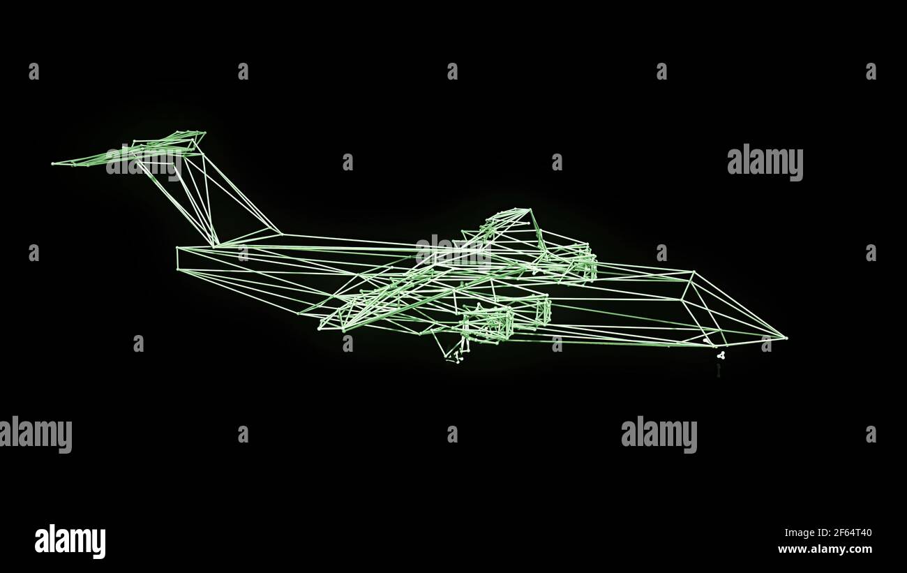 Airplane wire frame model isolated on black - 3D Rendering Stock Photo ...