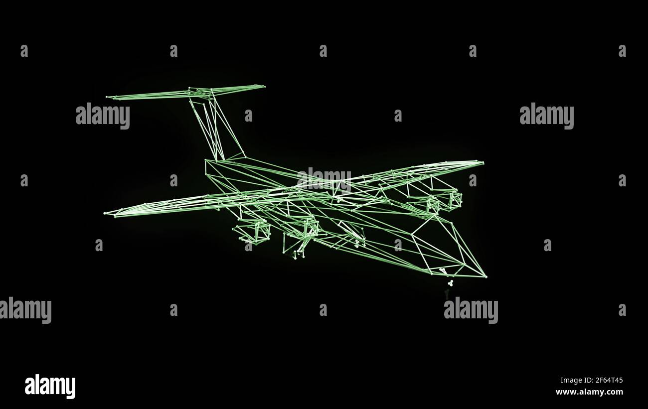Airplane wire frame model isolated on black - 3D Rendering Stock Photo ...