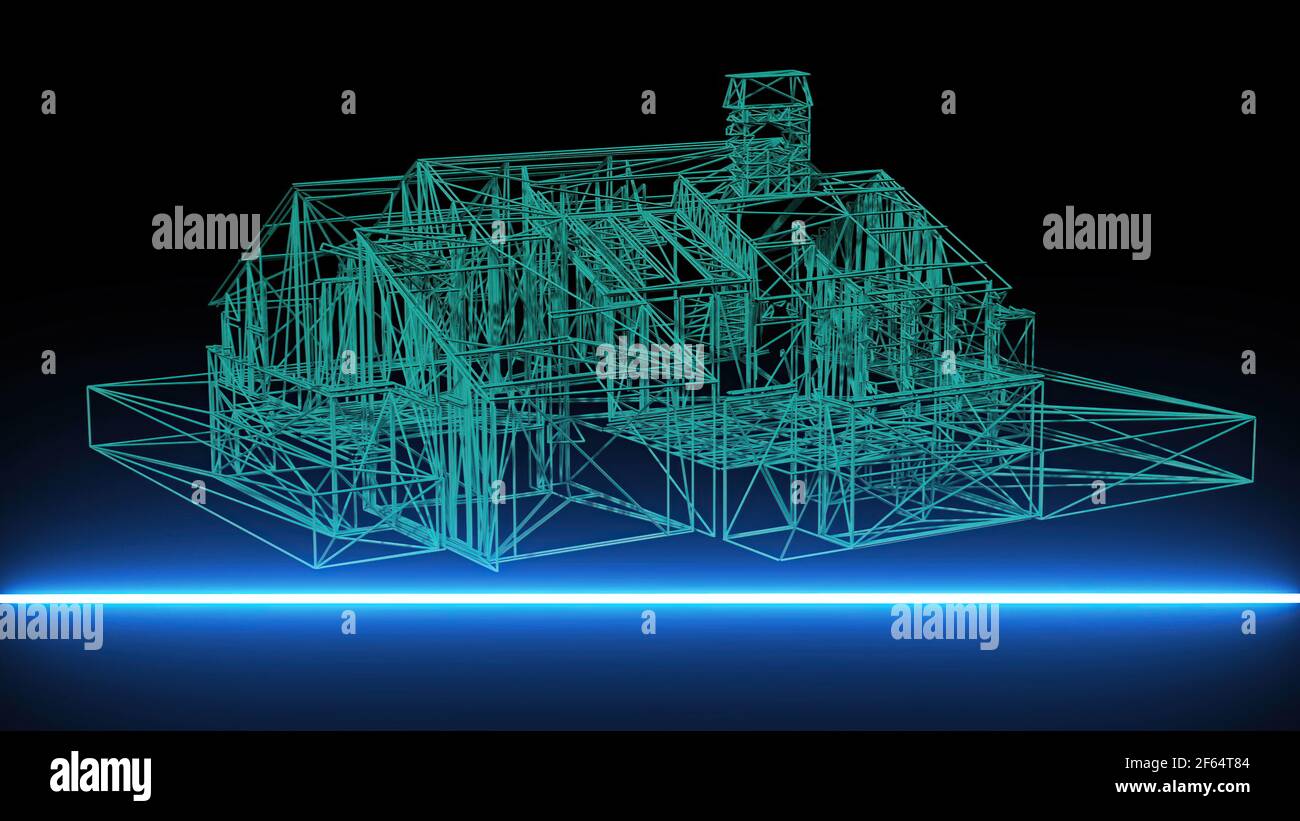 wire frame model of house - 3D Rendering Stock Photo - Alamy