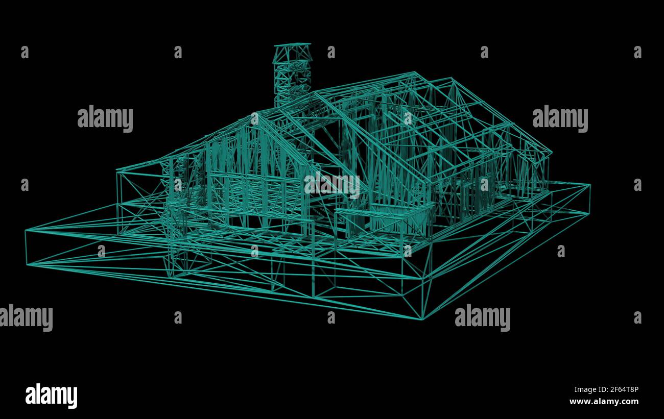 wire frame model of house - 3D Rendering Stock Photo - Alamy
