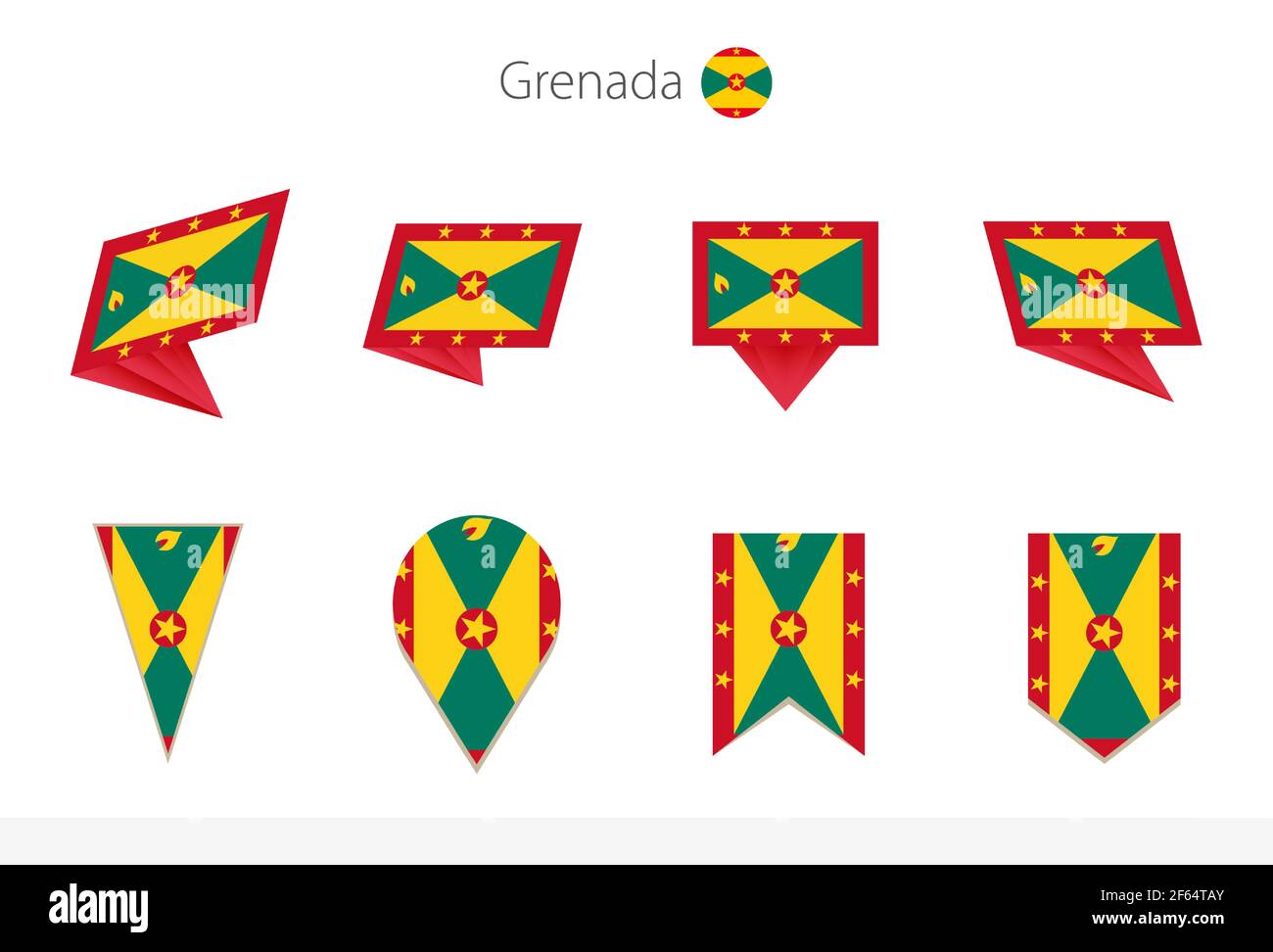 Grenada national flag collection, eight versions of Grenada vector ...