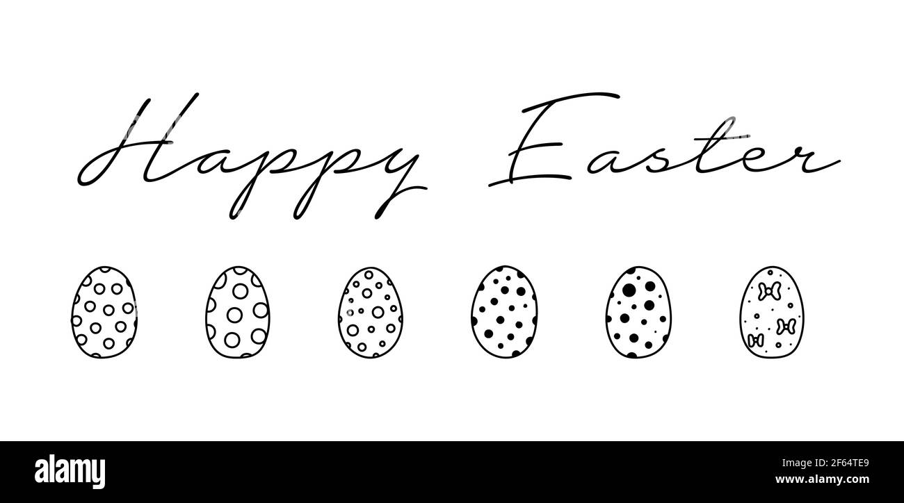 Hand drawn Easter eggs doodle set with lettering. Ornament holidays ...