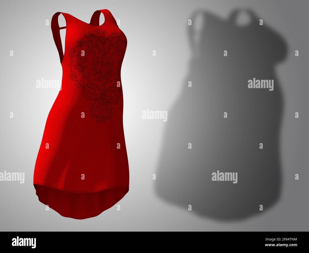Conceptual fat overweight obese shadow female dress outfit vs slim fit ...