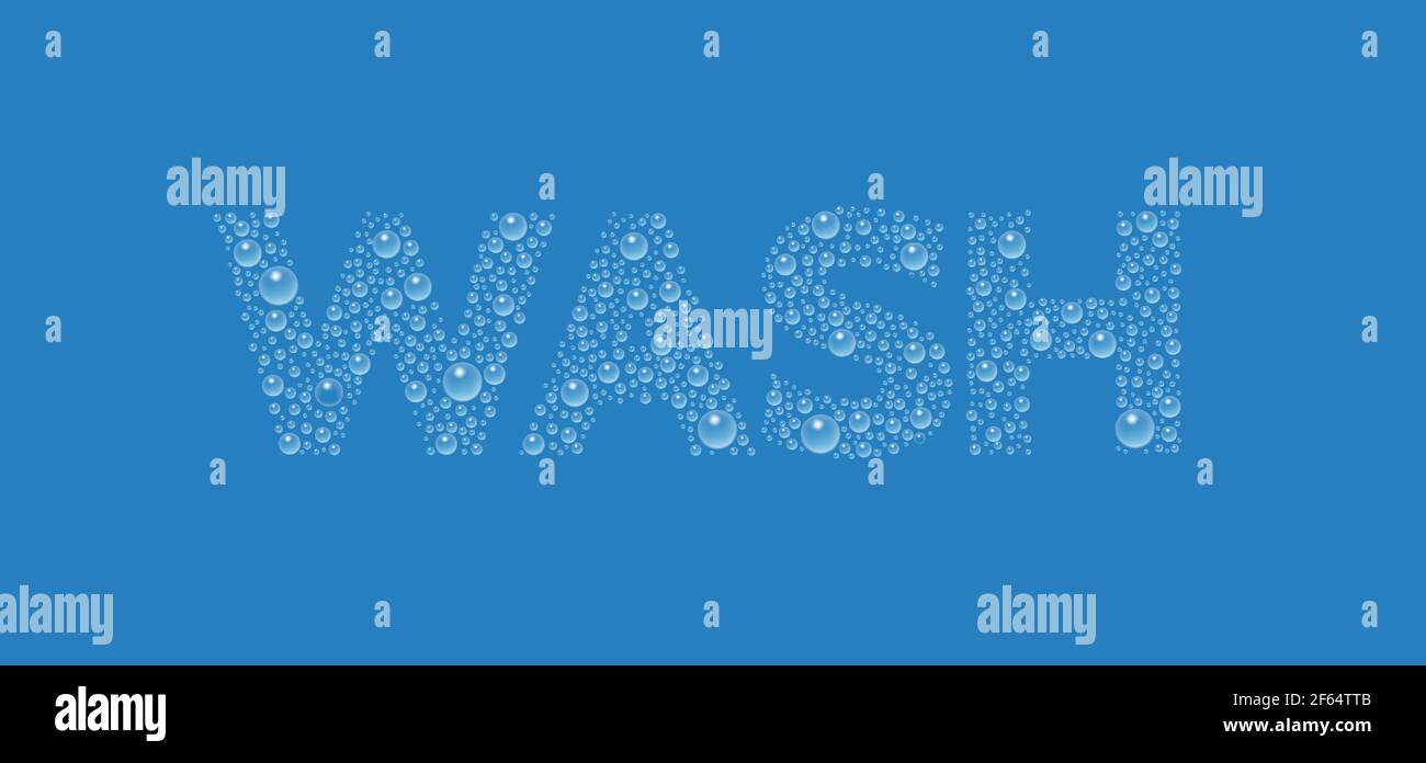 Text from droplets texture. Word Wash. Vector realistic water drops ...