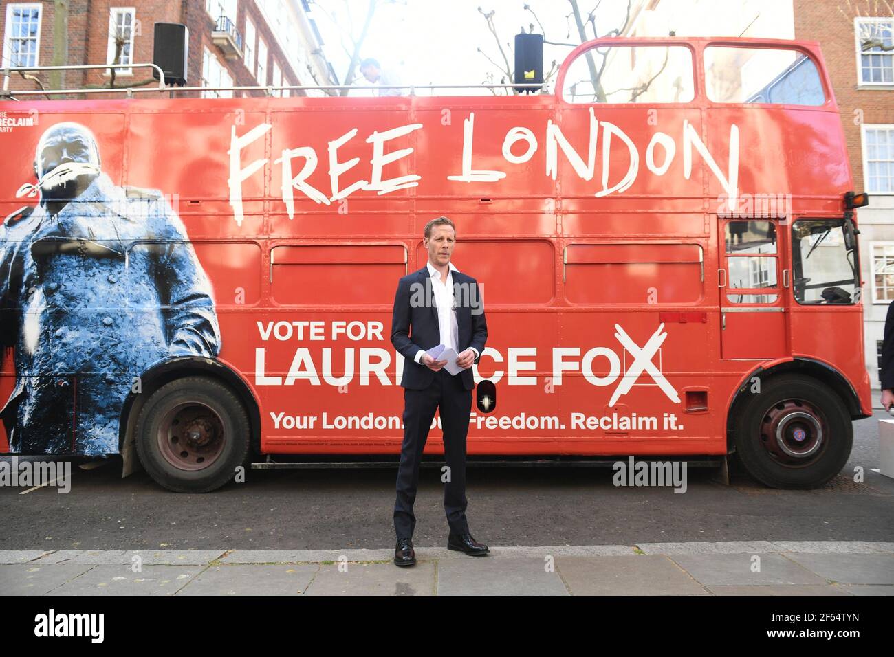 Leader of the Reclaim Party, Laurence Fox, at the unveiling of his ...