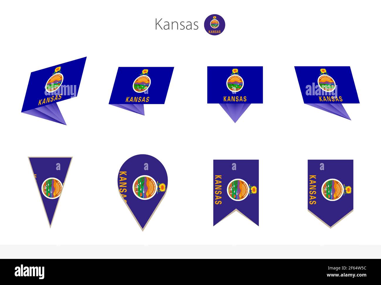 Kansas US State flag collection, eight versions of Kansas vector flags ...