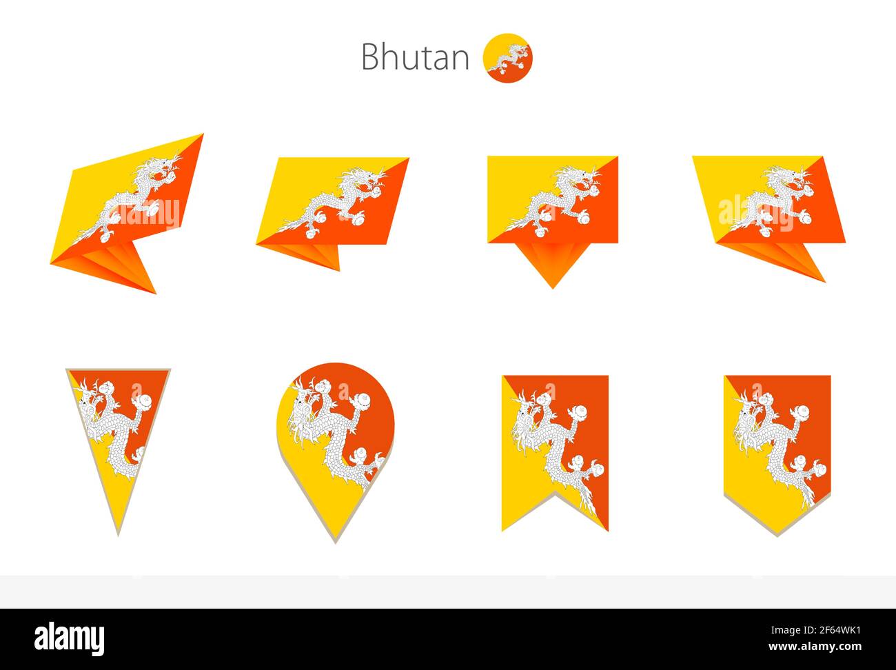 Bhutan national flag collection, eight versions of Bhutan vector flags ...