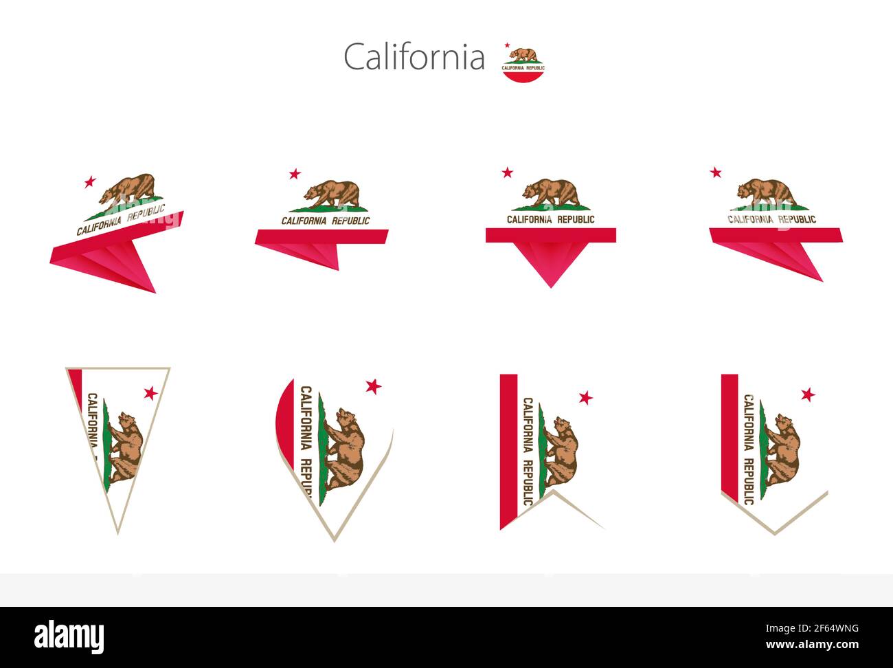 California US State flag collection, eight versions of California ...