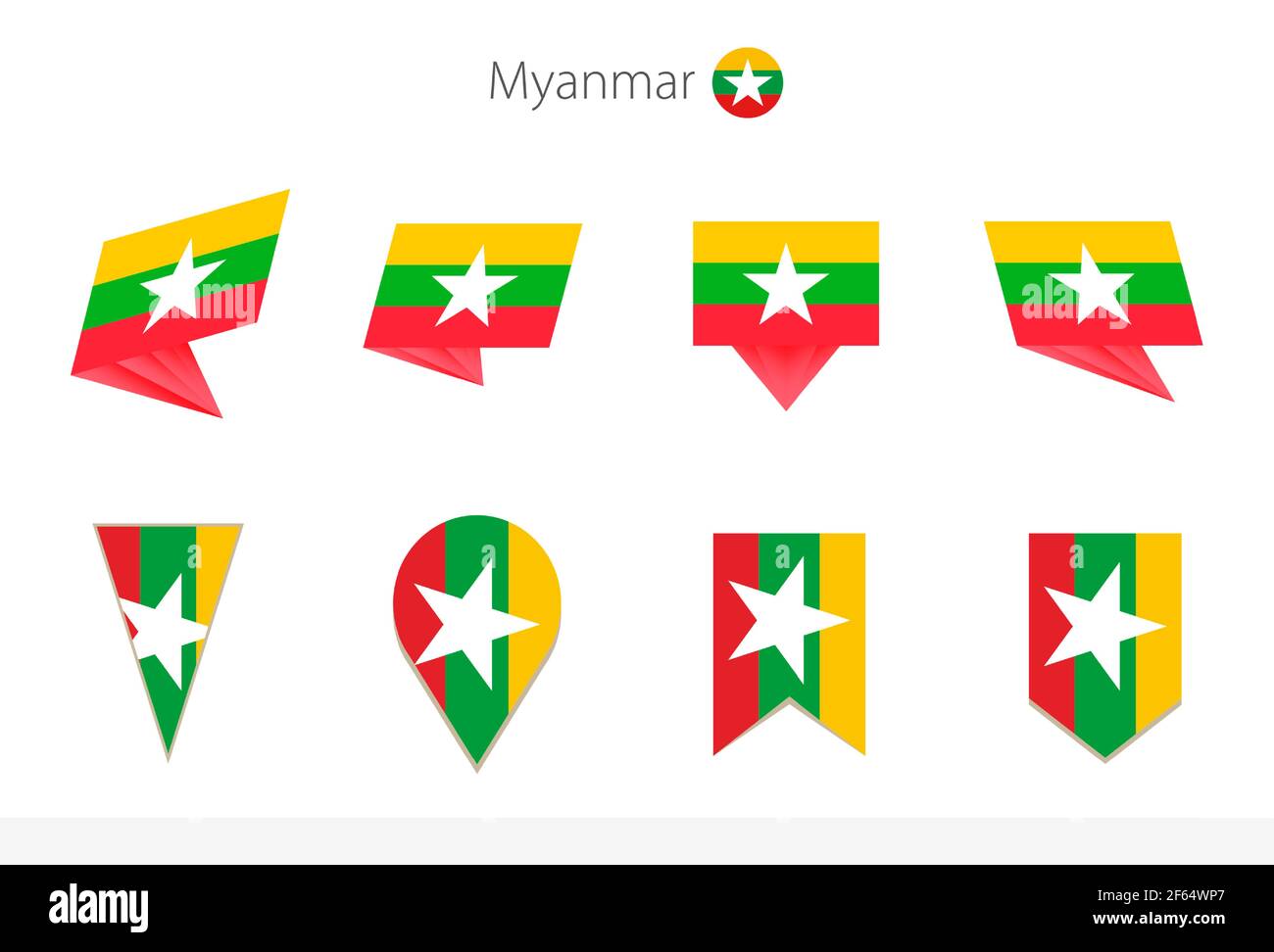 Myanmar national flag collection, eight versions of Myanmar vector ...